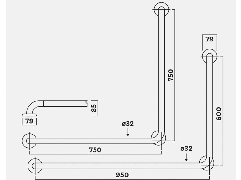 Comm Accessible 750 x 750mm Grab Rail | $139.16 | Interior Effects