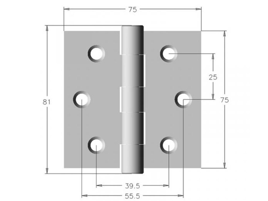 75 x 75 x 2.5mm Fixed Pin Button Tip Polished 316 Stainless Hinge | $29 ...