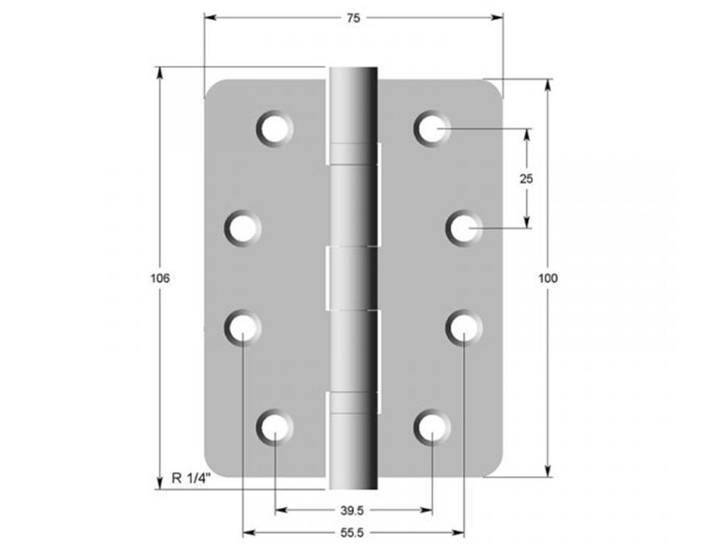100 x 75mm 1/4 Radius Fixed Pin 304 Stainless Steel Bearing Hinges | $10.56 | Interior Effects